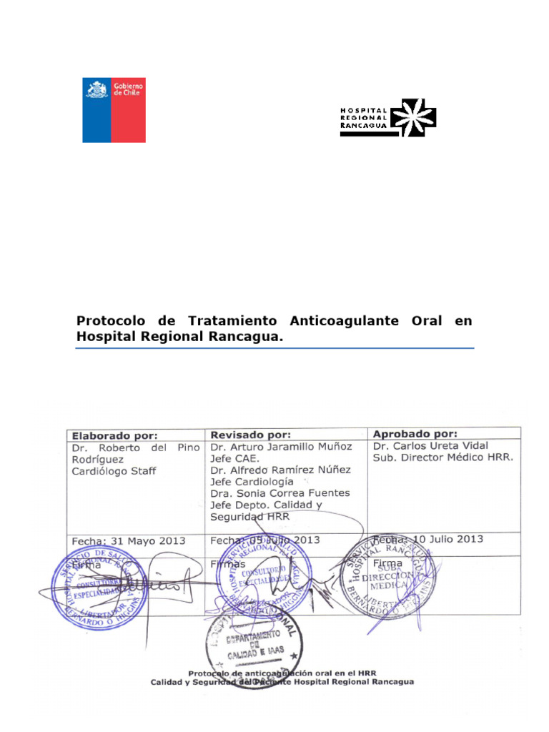 Taco Hospital de Rancagua GCL 1.13 Protocolo Tratamiento Anticoagulante ...