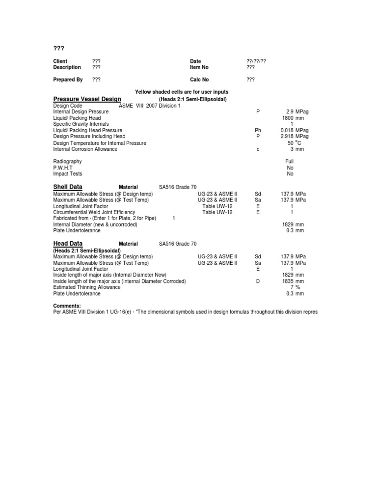Asme Viii Shell & Se Head | PDF | Mechanical Engineering | Applied And ...