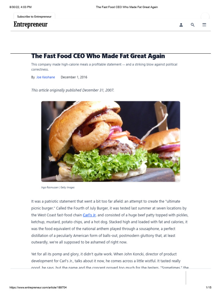 The Fast Food CEO Who Made Fat Great Again | PDF | Hamburgers | Andrew ...