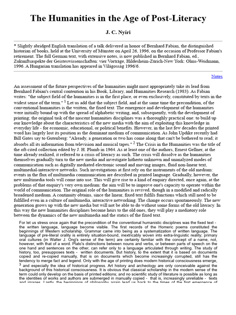The Humanities in The Age of Post Litera | PDF | Humanities | Ludwig ...