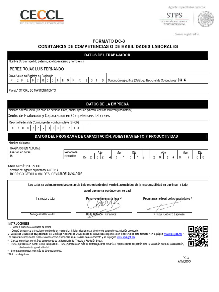 dc 3 PEREZ ROJAS LUIS FERNANDO TRABAJOS EN ALTURAS | Descargar gratis PDF | Economias