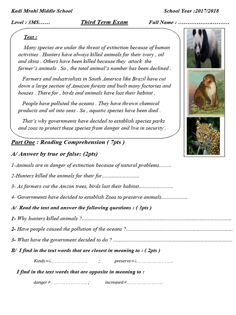 The Third Term Exma 3MS .... | PDF | Hunting | Zoology