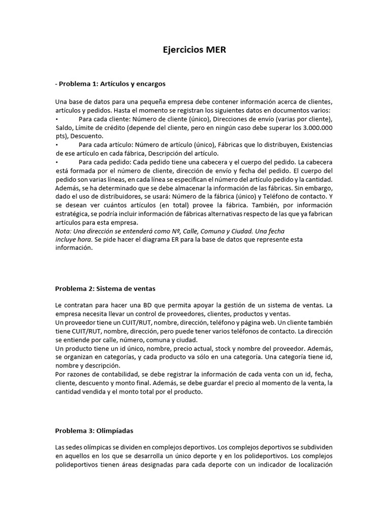 Ejercicios MER | PDF | Documento de identidad | Bases de datos