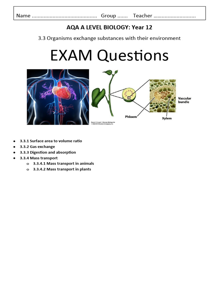3.3 Exam Questions Booklet 2018-19 | PDF | Lung | Respiration