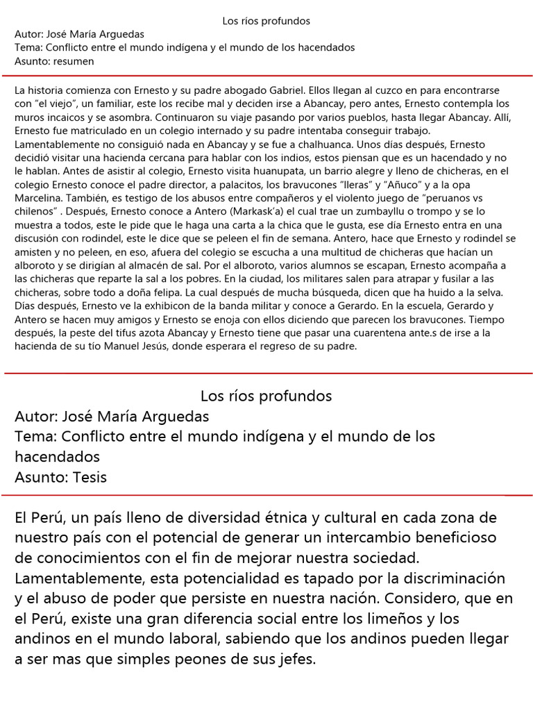 Los Ríos Profundos Fichas | PDF