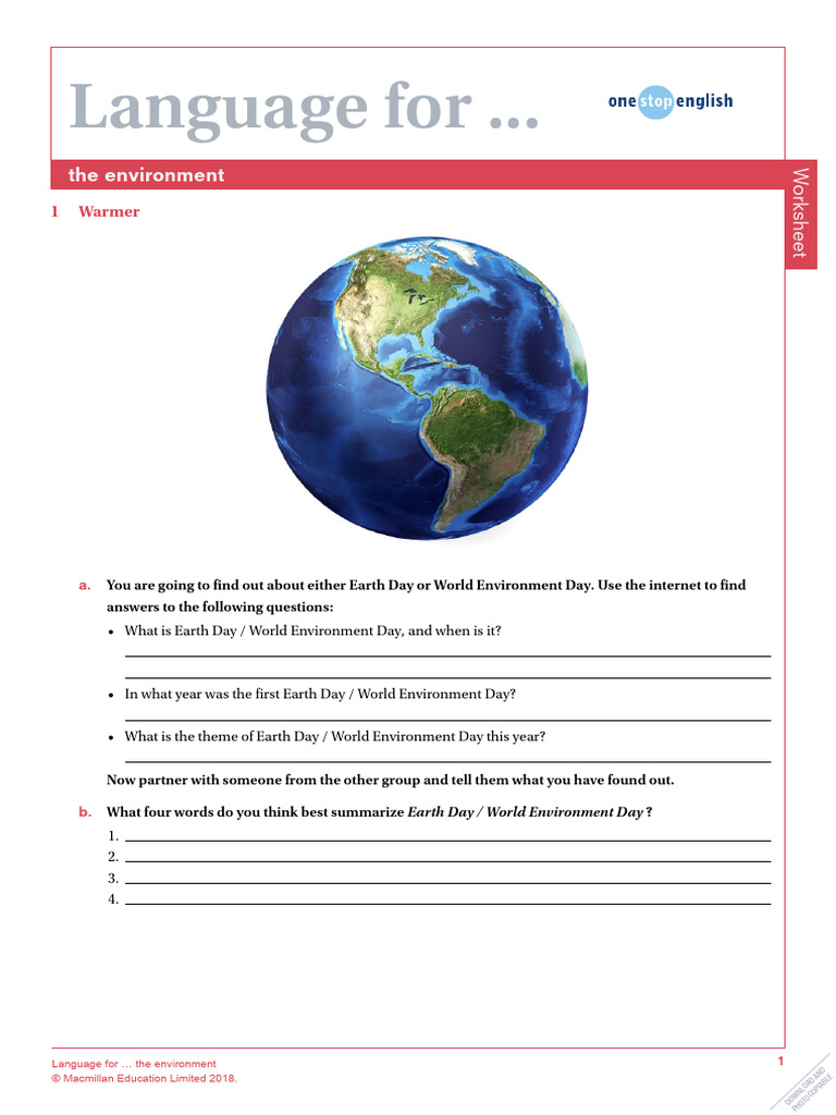 Environment Language Worksheets Download | PDF | Recycling | Natural ...