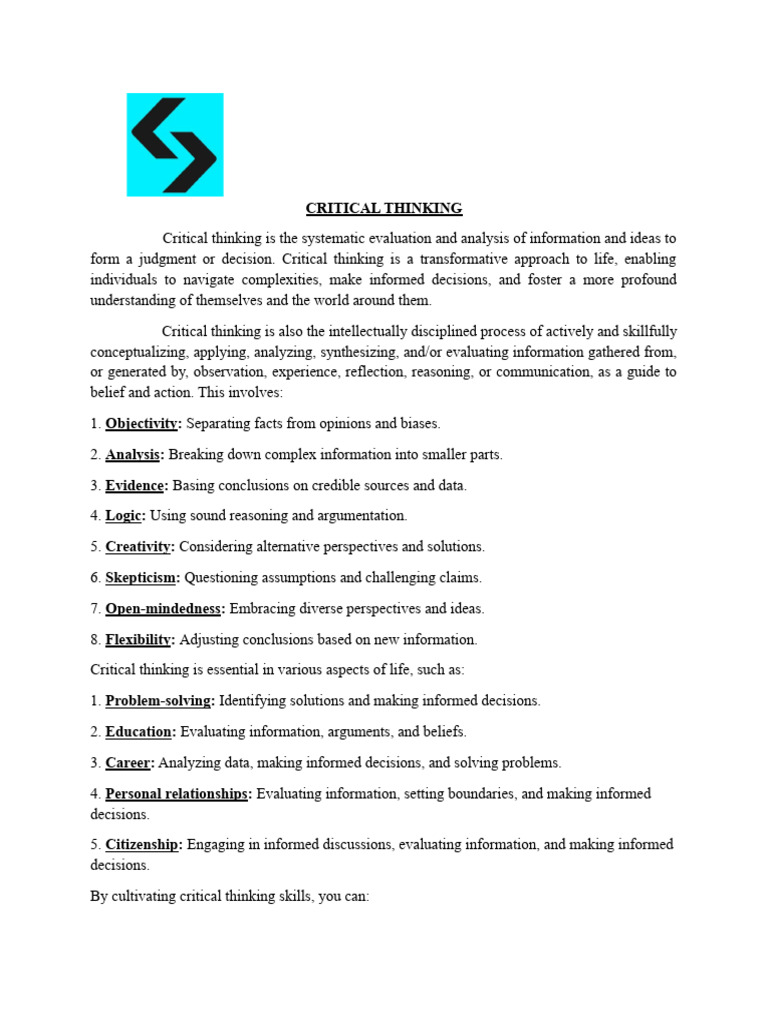 Scope For Critical Thinking | PDF | Critical Thinking | Thought