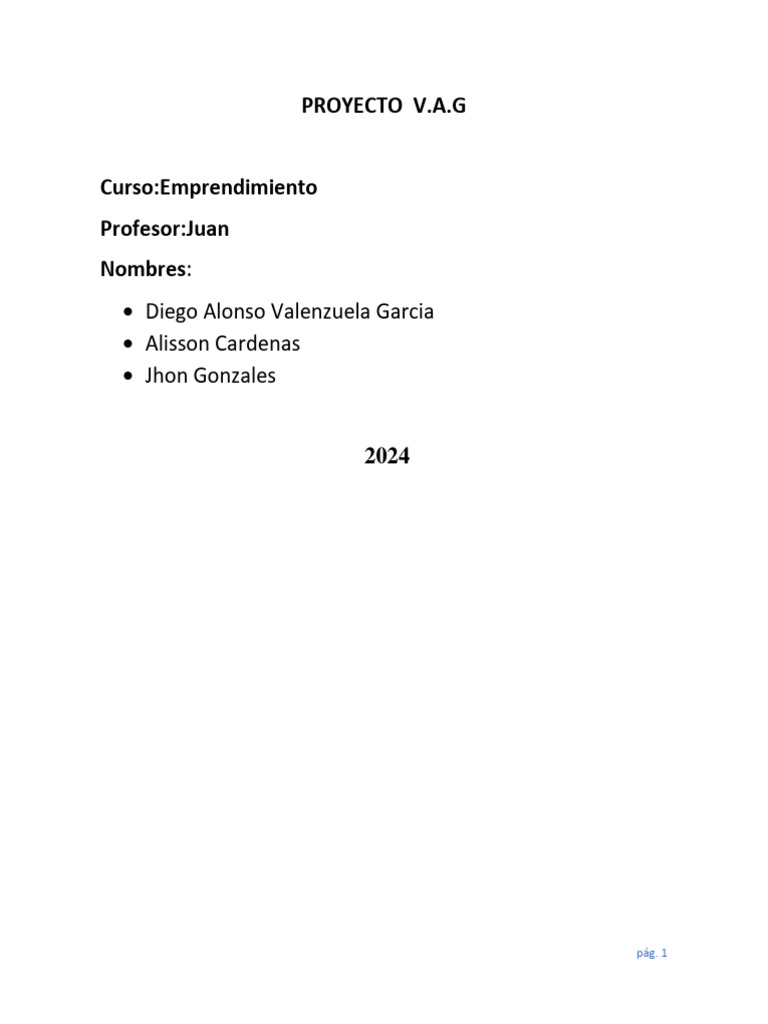 Proyecto V.A.G: Diego Alonso Valenzuela Garcia Alisson Cardenas Jhon Gonzales | PDF | Marketing ...
