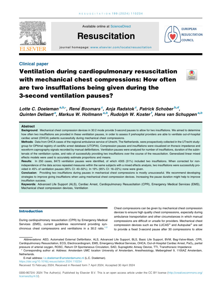Ventilation During Cardiopulmonary Resuscitation W | PDF ...