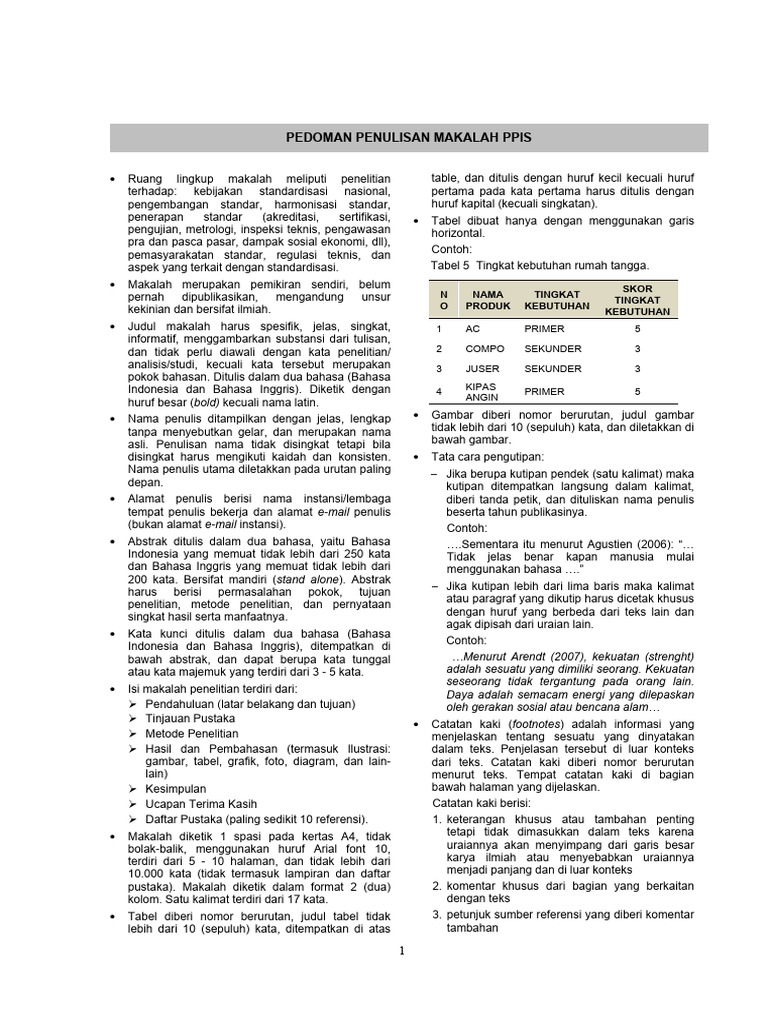 Pedoman Penulisan Makalah PPIS | PDF