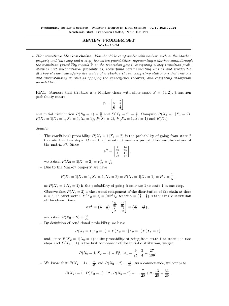 Solution Review Set P DS | PDF | Markov Chain | Stochastic Process