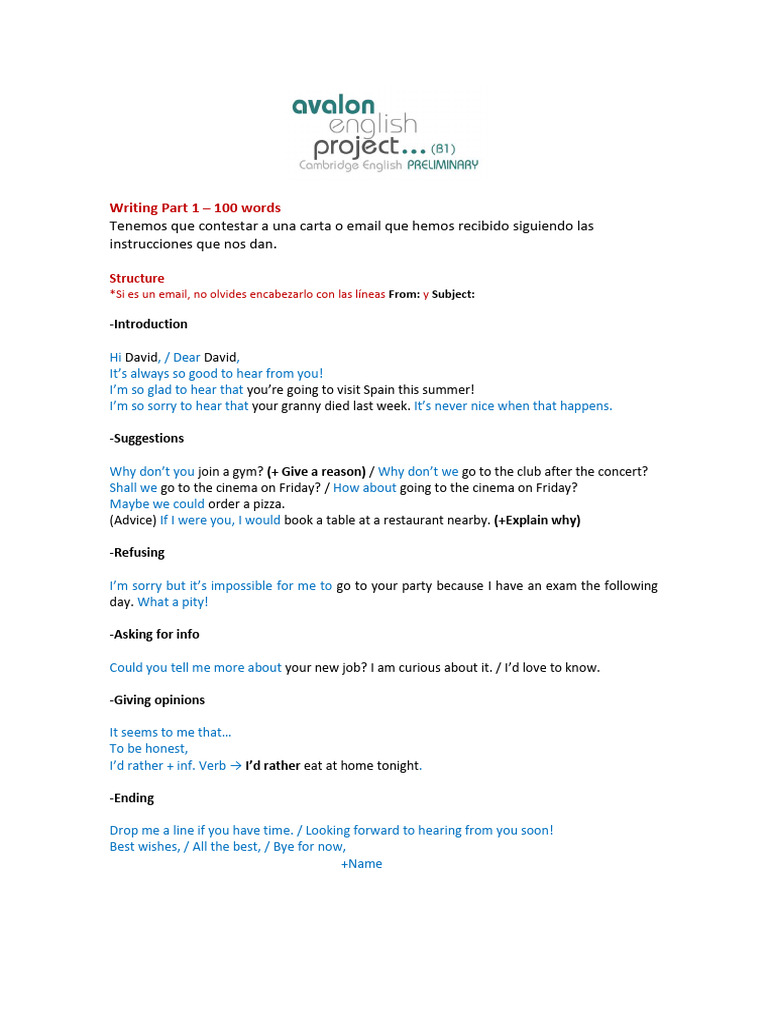 Writing Part 1 - Informal Letter & Email | PDF
