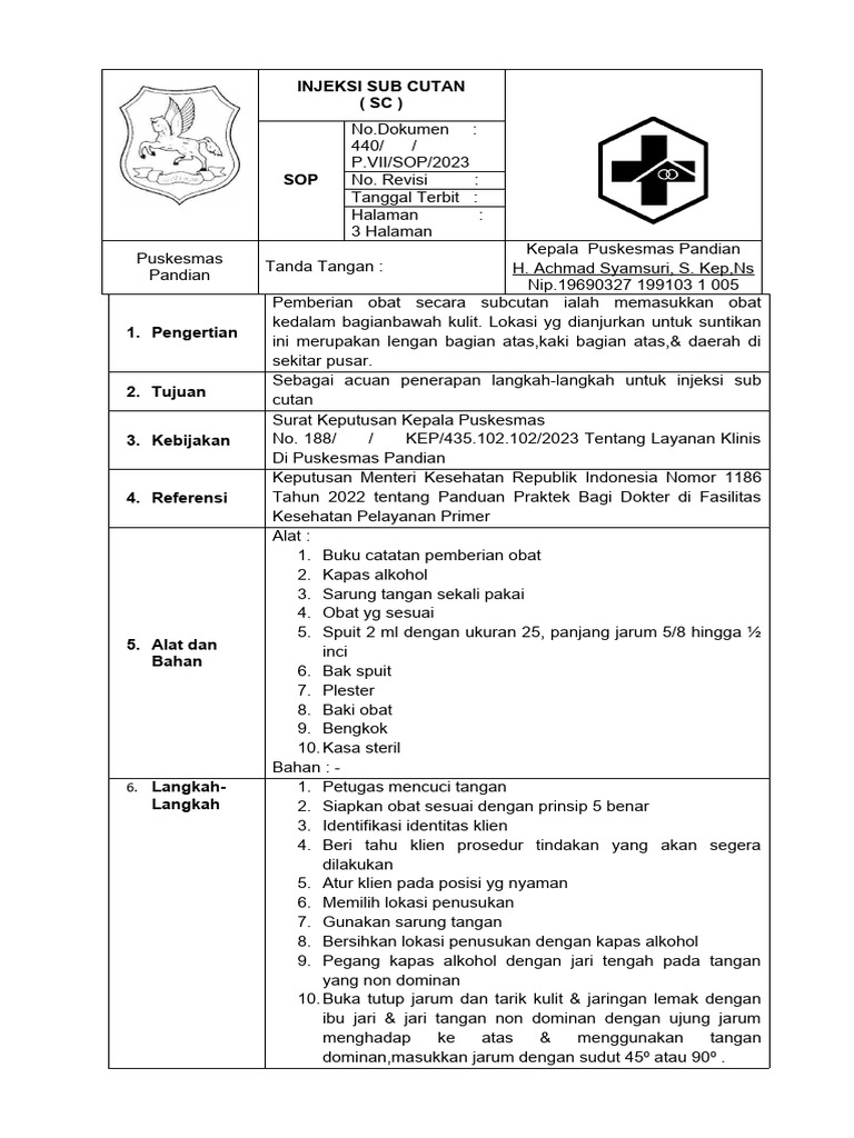 26 SOP Injeksi Sub Cutan | PDF