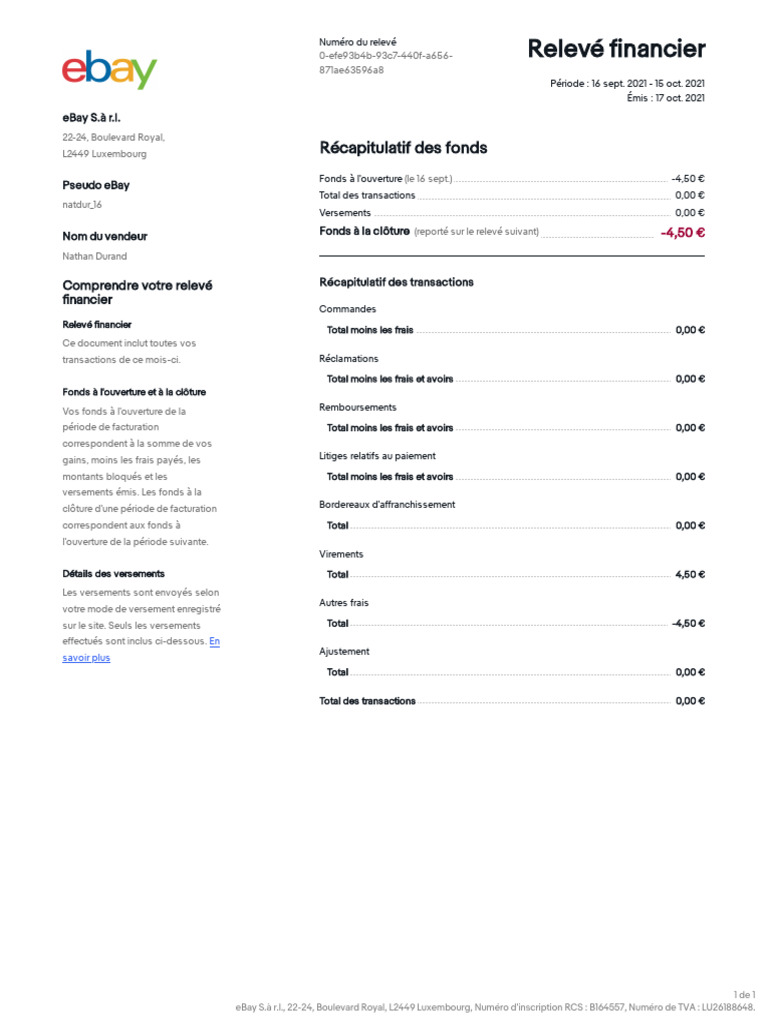 Relevé Financier - 17 Oct. 2021 | PDF | Ebay | Business