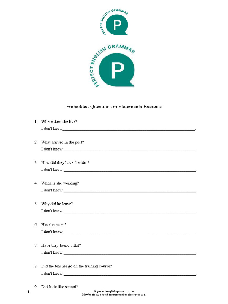 Embedded Questions Exercise | PDF