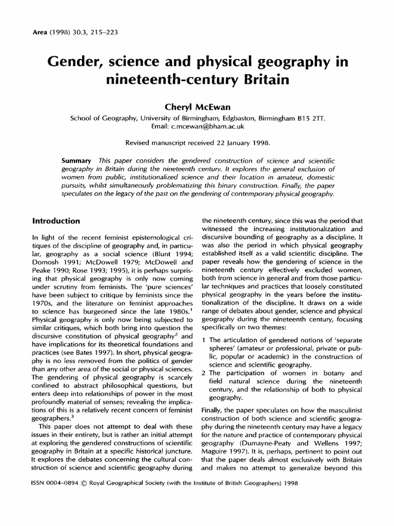 Gender, Science and Physical Geography | PDF | Science | Geography