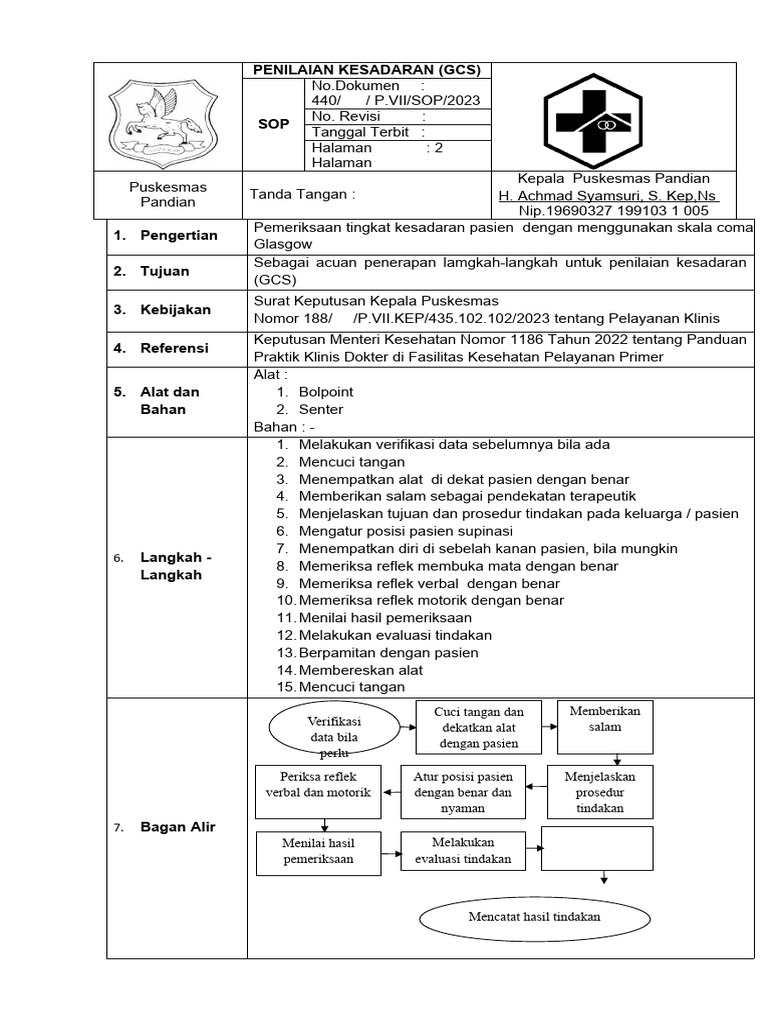 34 SOP Penilaian Kesadaran (GCS) | PDF