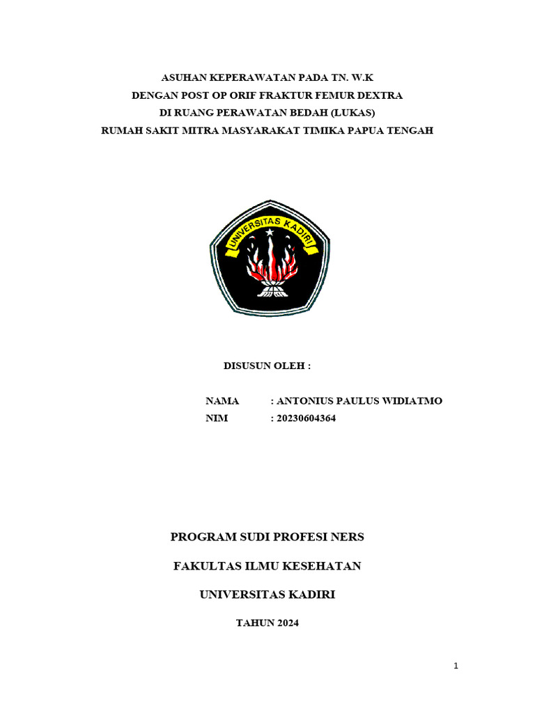 asuhan keperawatan post op orif fraktur femur dextra | PDF asuhan keperawatan post op orif fraktur femur dextra | PDF