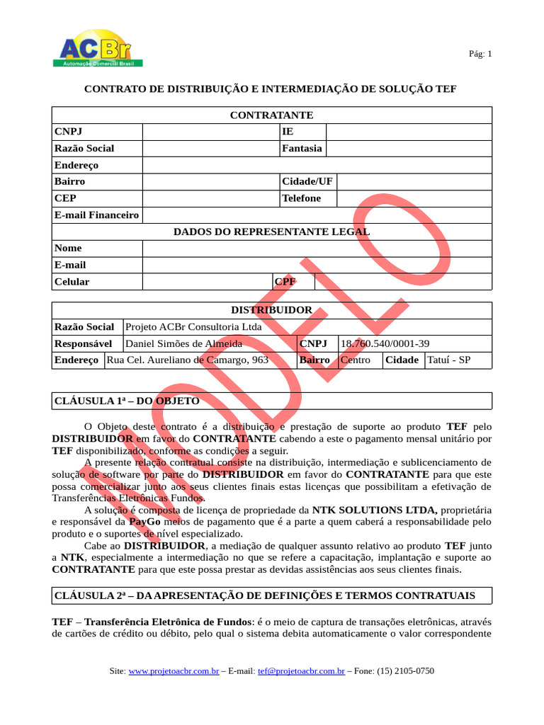 Contrato TEF ACBr PayGo Revenda | PDF | Negócios