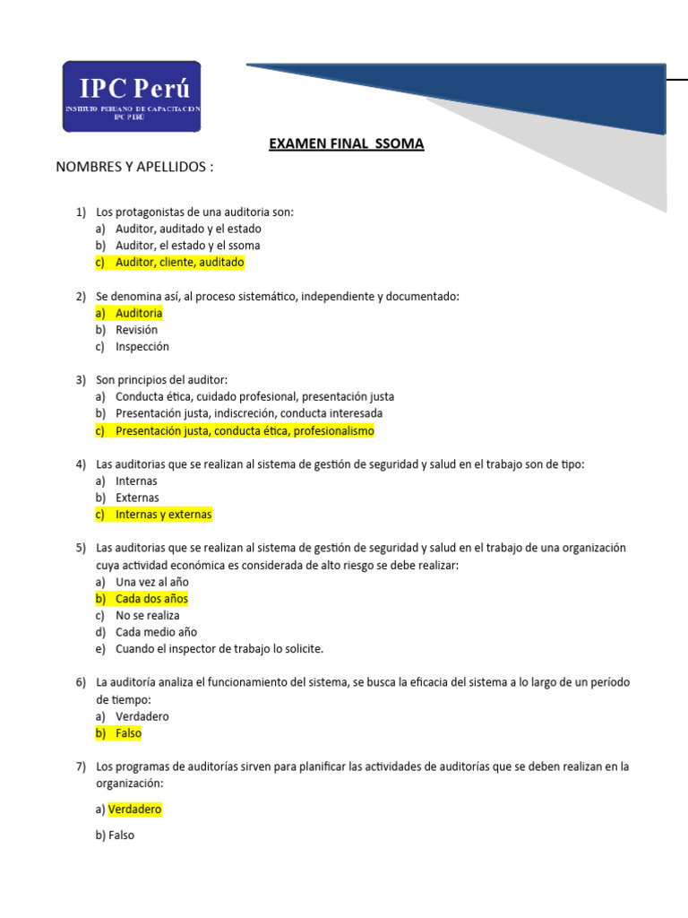 Examen Final Diploma Ssoma | PDF | Auditoría