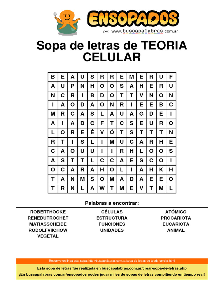 Sopa de Letras de Teoria Celular | PDF