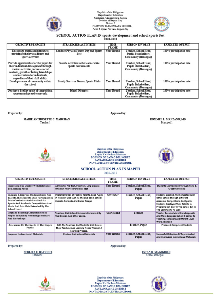 ACTION PLAN SPORTS DEV | PDF | Teachers | Classroom