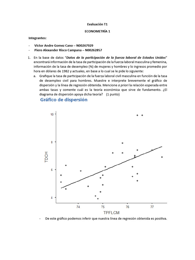 Evaluaci n T1 ECONOMETR A 1 PDF Valor P An lisis De Regresi n