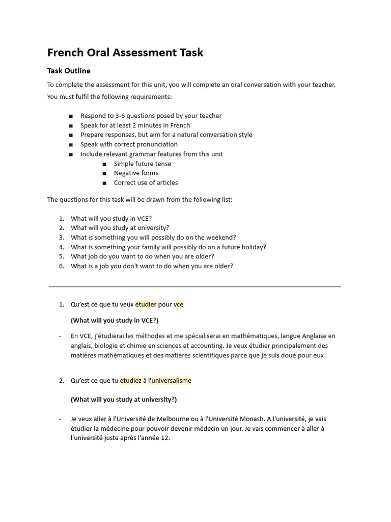 Évaluation Orale en Français | PDF | Arts du langage et discipline ...