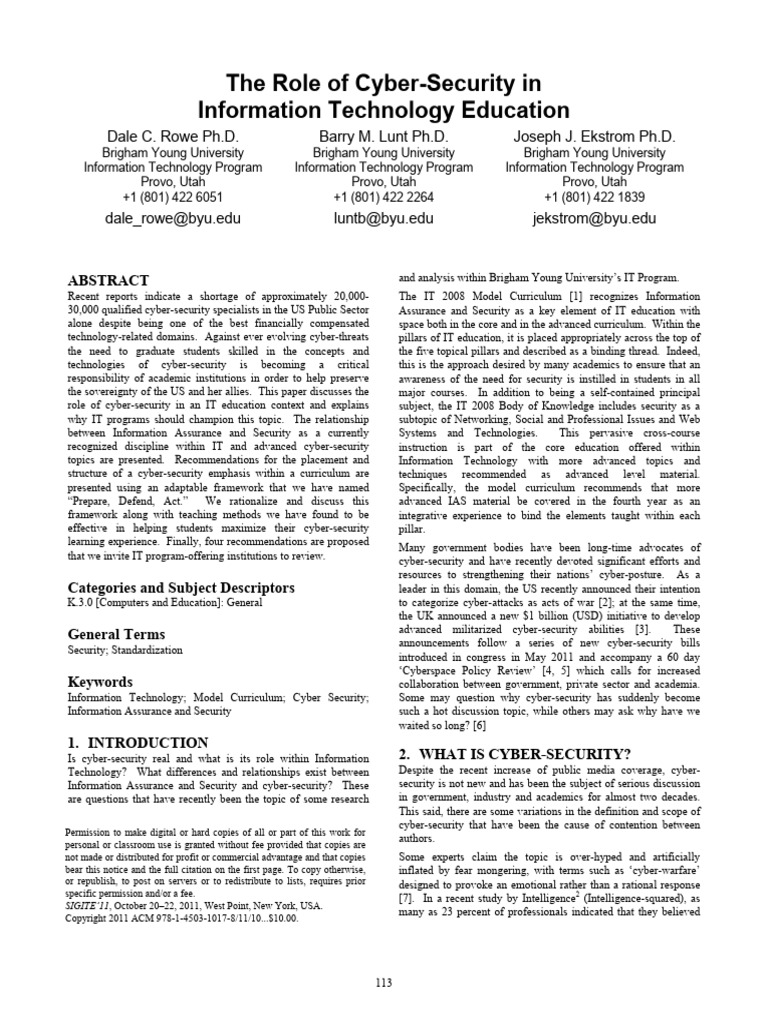 The Role of Cyber-Security in Information Technolo | PDF | Computer ...