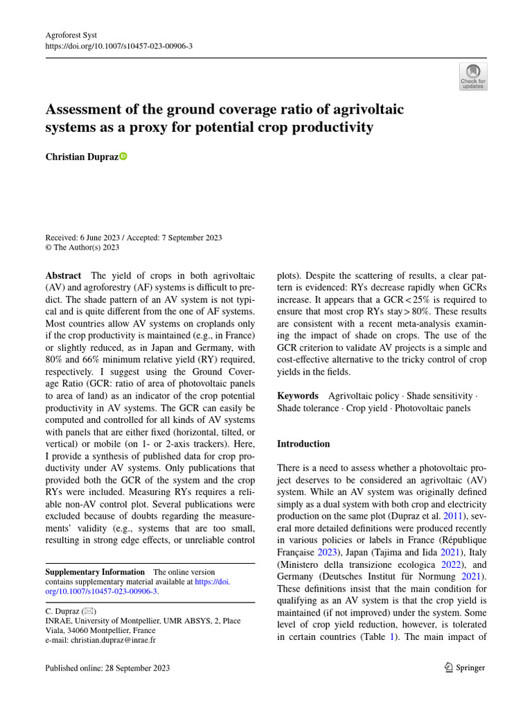 Agrivoltaic Systems Assessment Using Ground Coverage Ratio As Proxy ...