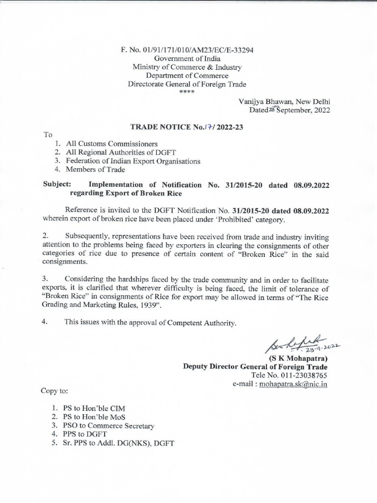 Trade Notice Broken Rice | PDF