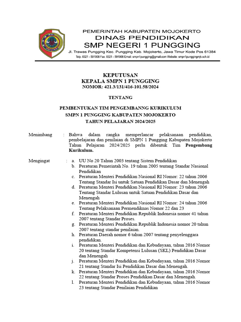 Tim Pengembang Kurikulum SMPN 1 Pungging | PDF