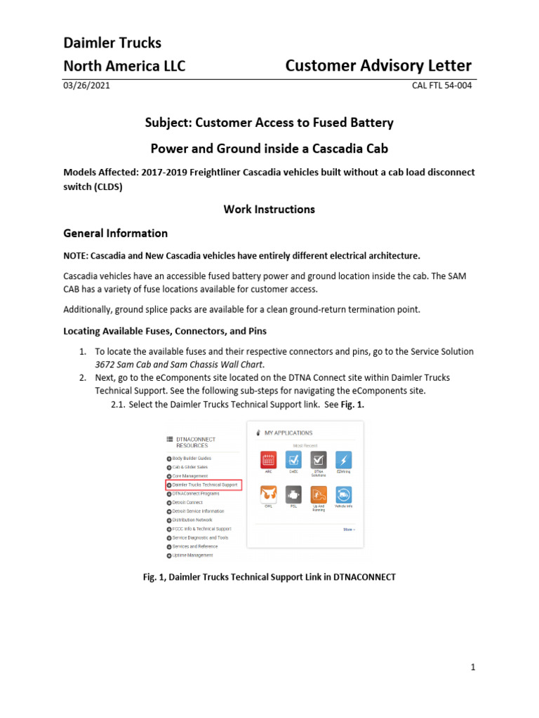 Cascadia Cab Battery Power Access | PDF | Vehicles | Land Vehicles