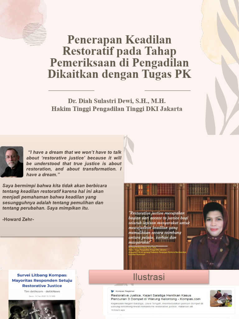 Penerapan Keadilan Restoratif Pada Tahap Pemeriksaan Di Pengadilan Dikaitkan Dengan Tugas PK (PT ...