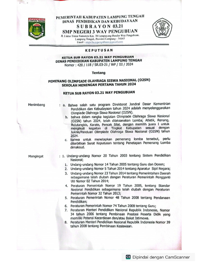 SK Pemenang O2sn 2024 | PDF