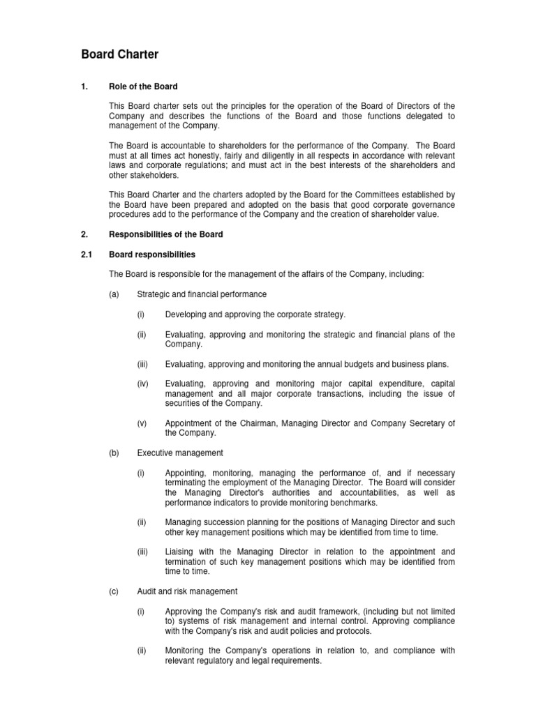 Board Charter | PDF | Board Of Directors | Committee