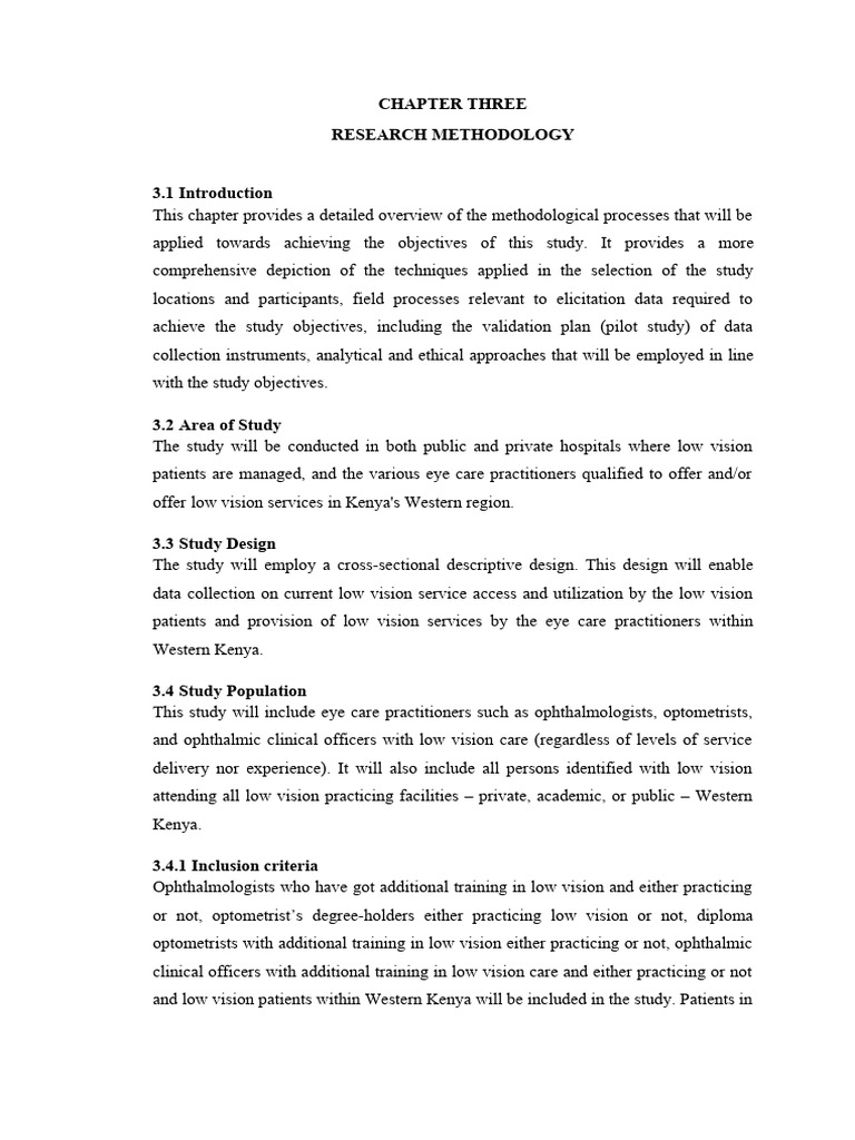 Chapter Three Research Methodology | PDF | Optometry | Visual Perception