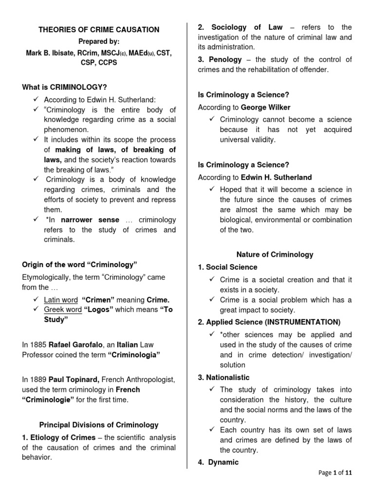 Theories of Crime Causation Explained | PDF | Criminology | Crimes