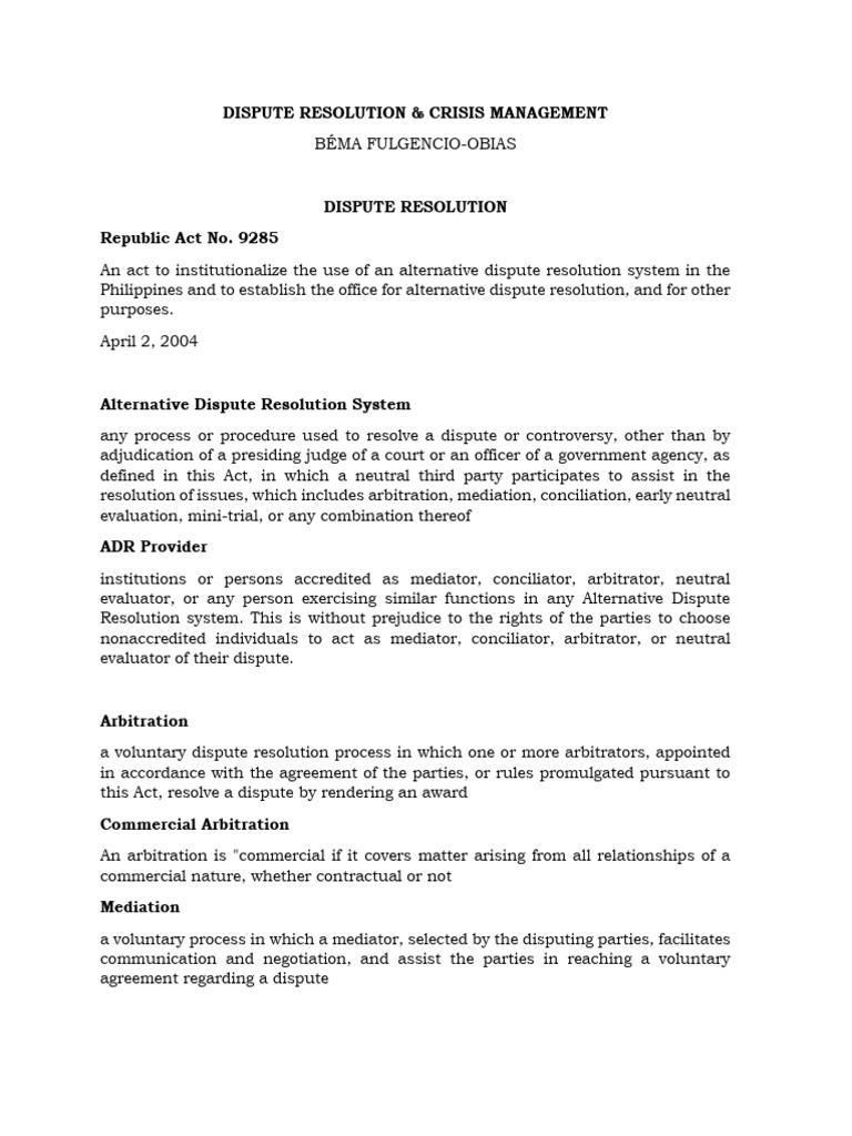 Dispute Resolution and Crisis Management Compressed | PDF | Alternative ...