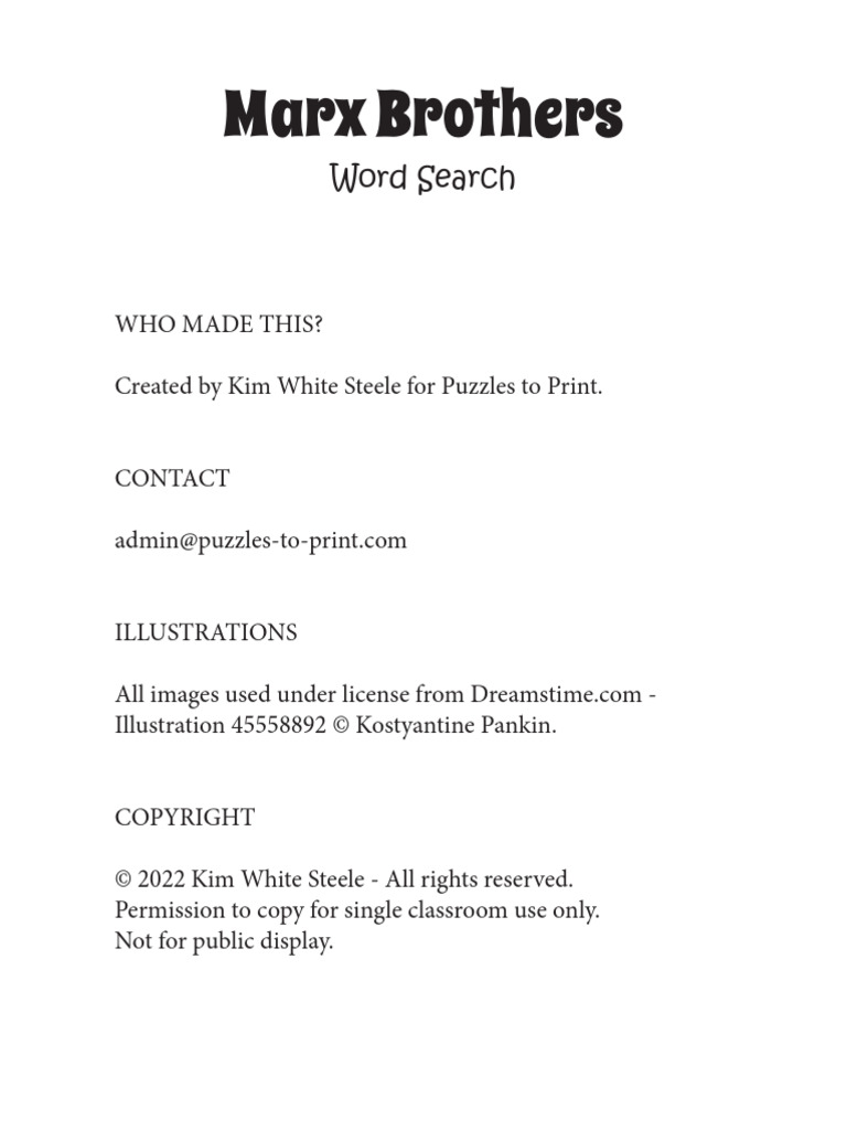 Marx Brothers Word Search | PDF | Word Search | Intellectual Property Law