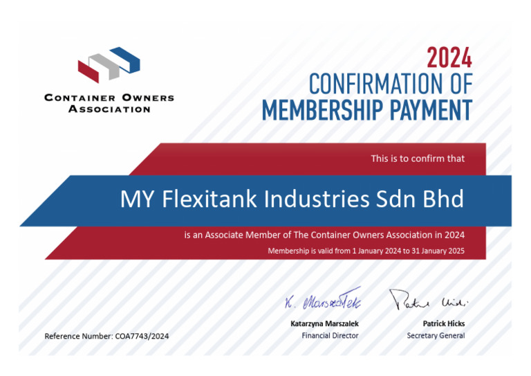MY Flexitank COA Membership 2024 | PDF