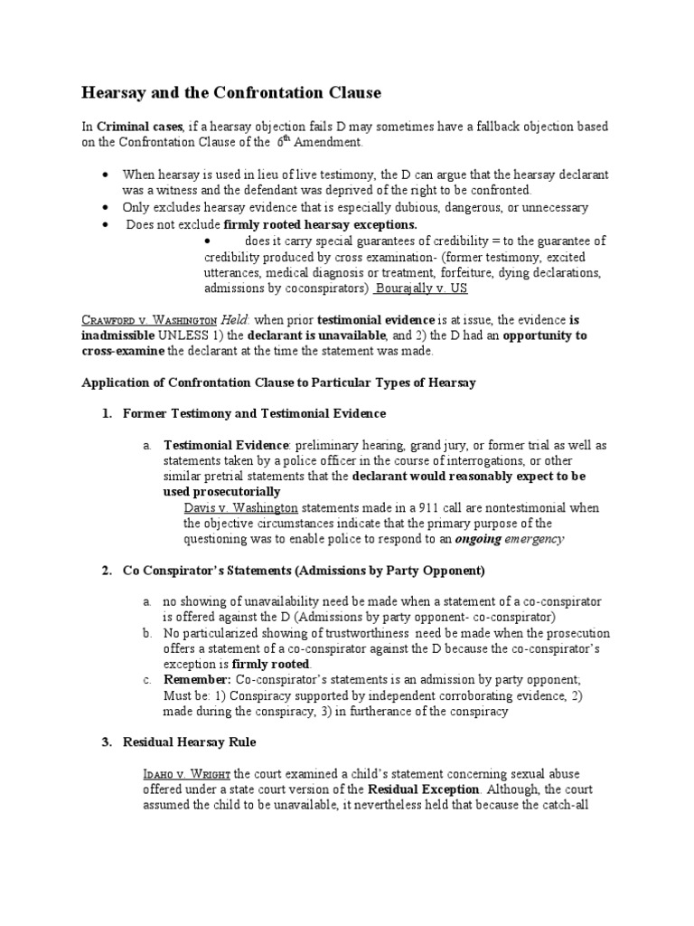 Hearsay and The Confrontation Clause | PDF | Confrontation Clause ...