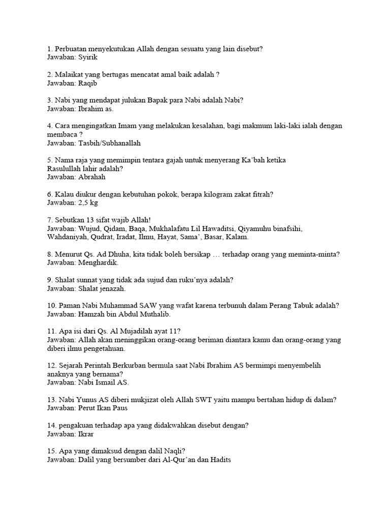 contoh soal LCC PAI SMP 2024 april | PDF