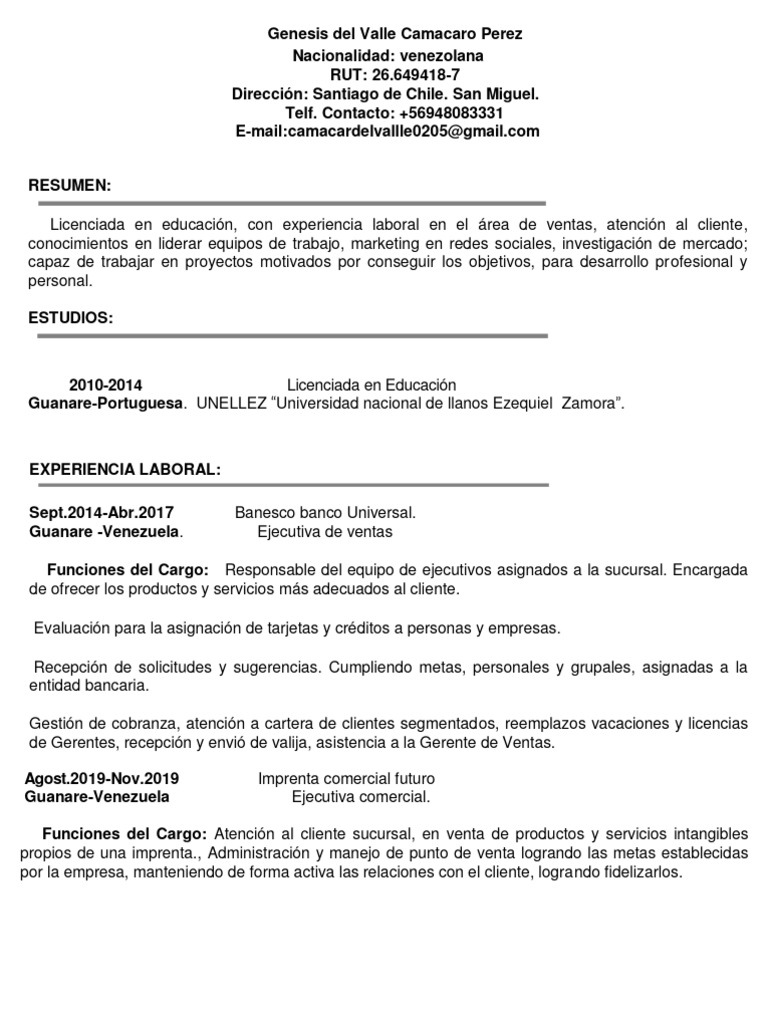 Genesis Camacaro CV - PDF Nuevo | PDF | Servicio al Cliente | Marketing