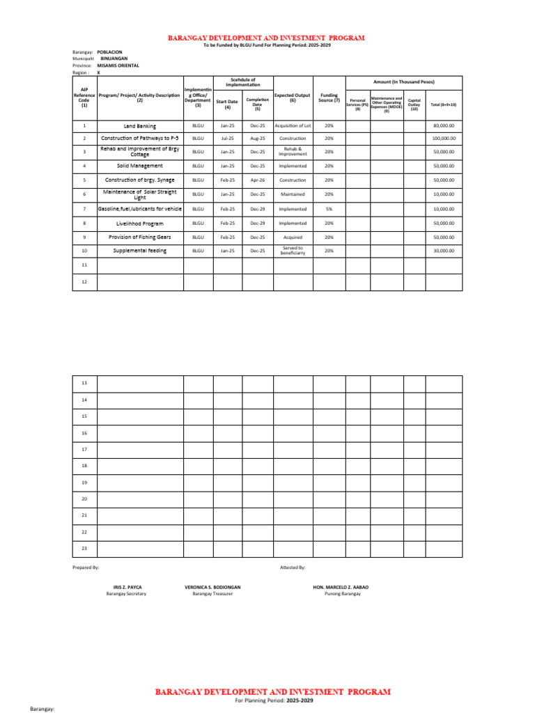 Barangay Development Plan 2025-2029 | PDF