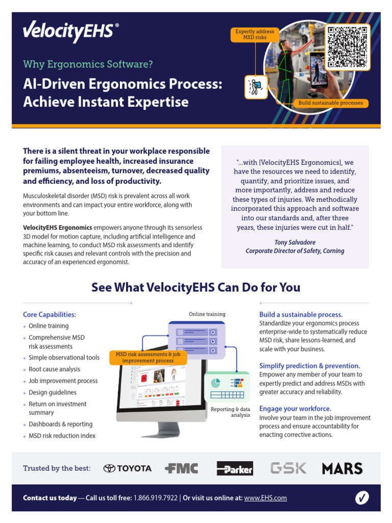 VelocityEHS Solution Sheet Industrial Ergonomics | PDF | Human Factors And Ergonomics | Risk