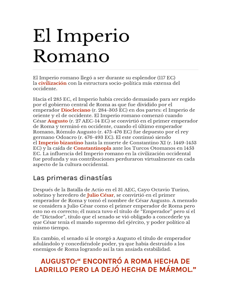 El Imperio Romano | PDF | imperio Romano | Augusto