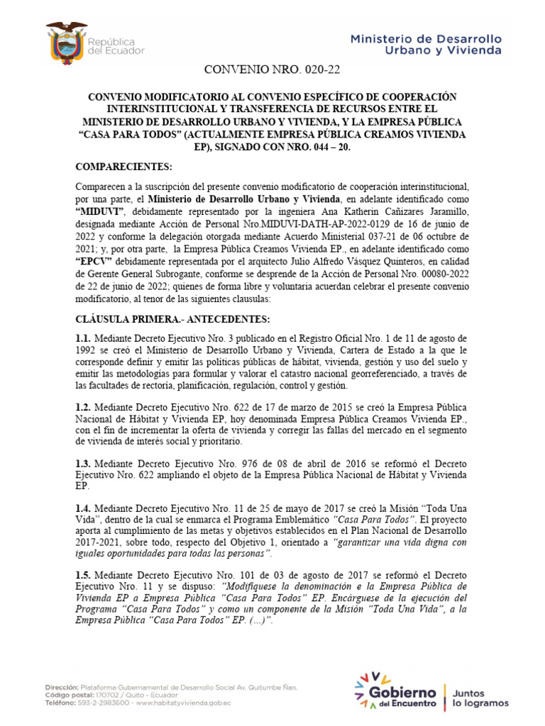 Convenio - Modificatorio - Nro.020 22 (044 20) Signed | PDF | Riesgo ...