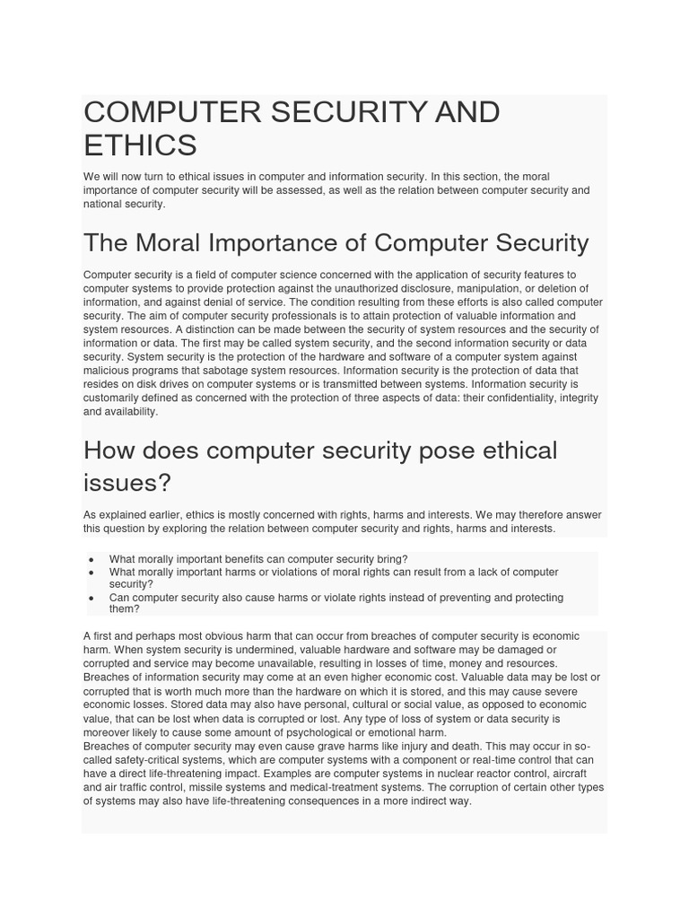 Computer Security And Ethics Pdf Computer Security Security