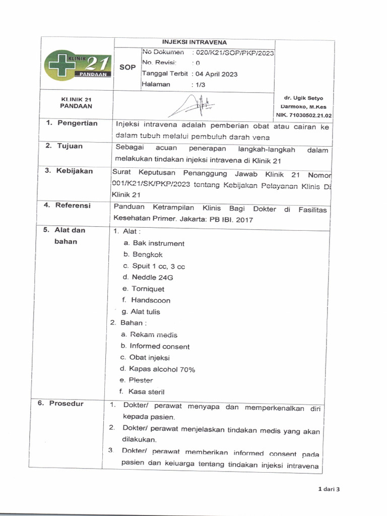 3.8.1 Sop Injeksi Intravena | PDF